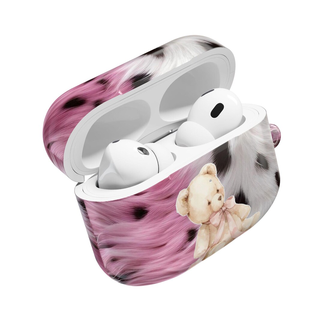 Pink Dalmatian Fur Teddy Bear AirPod Case Cute Plush Design - Etsy