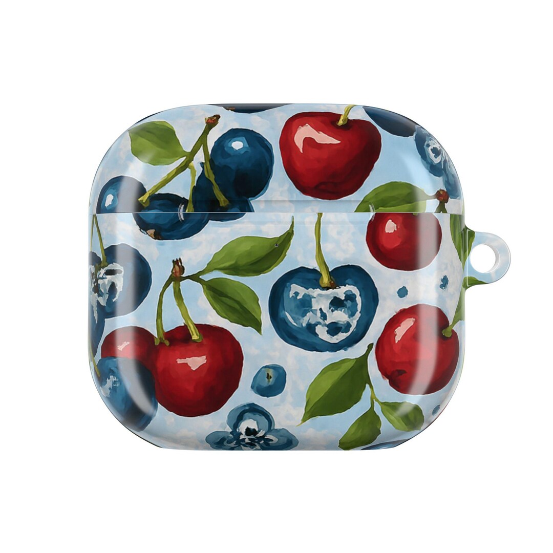 Cherry Blueberry Airpods Case With Light Blue Background - Etsy