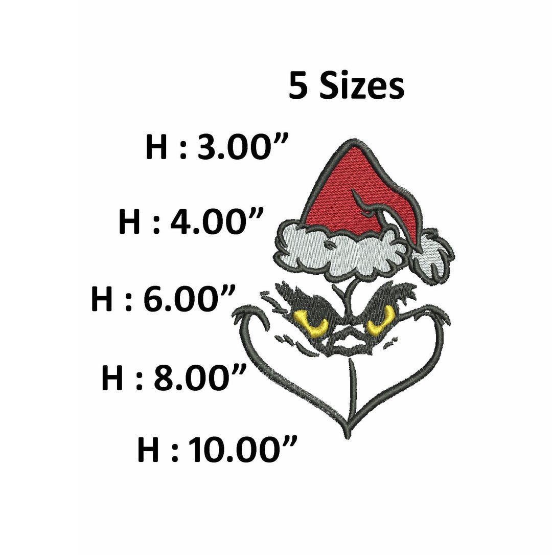 Grinch Face Embroidery File in 5 Sizes (DST,EXP,PES) Grinchy Christmas ...