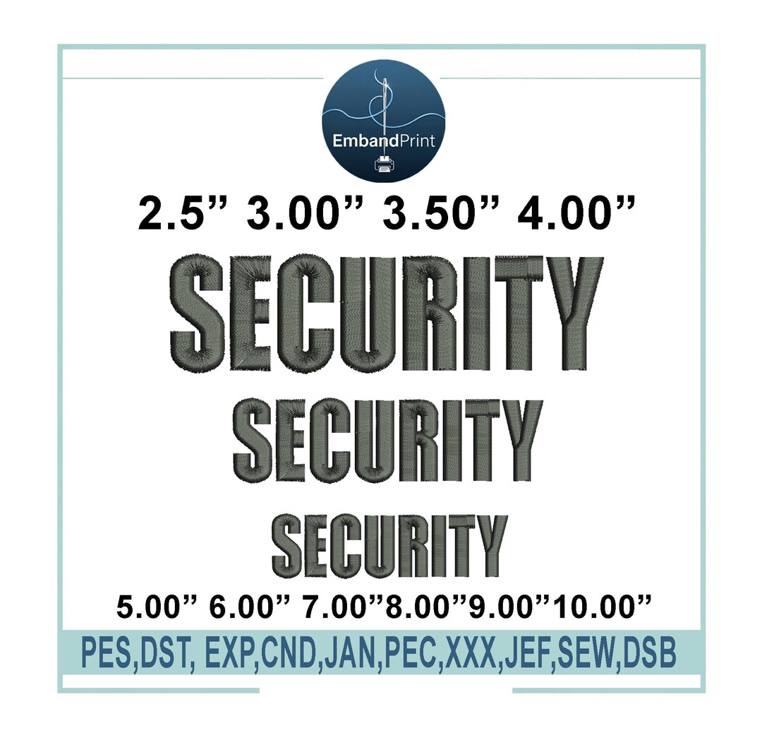 Security Embroidery Text 10 Sizes, DST PES Files for Machine Embroidery ...