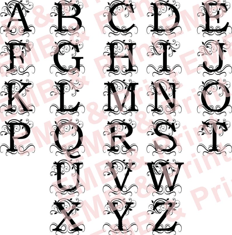 Floral Monogram Letters A-Z: Fancy SVG, PNG, DXF (digital Download) - Etsy