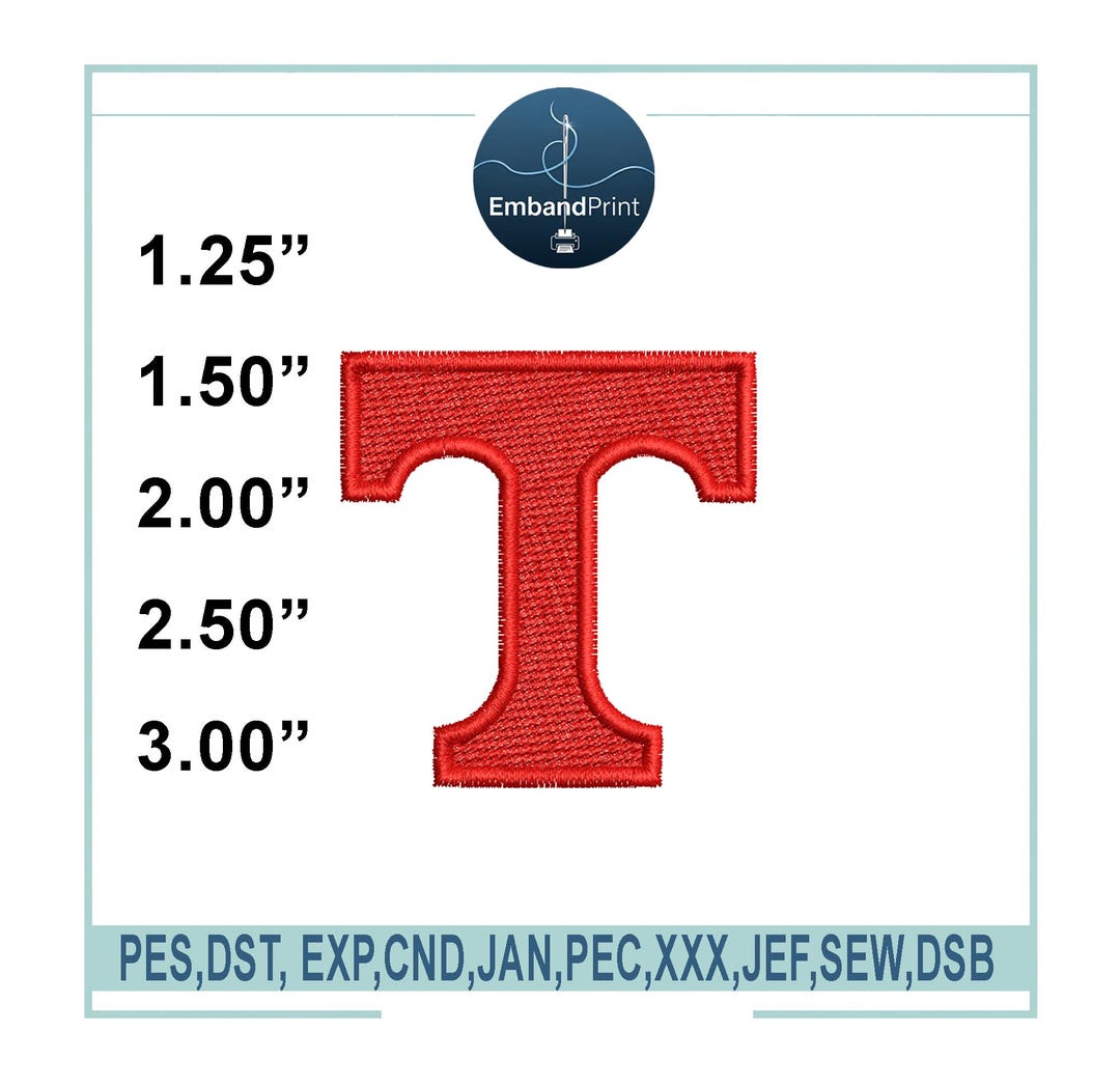 T Embroidery Design: Bold Logo, T Cap Logo, 5 Sizes (digital Download ...