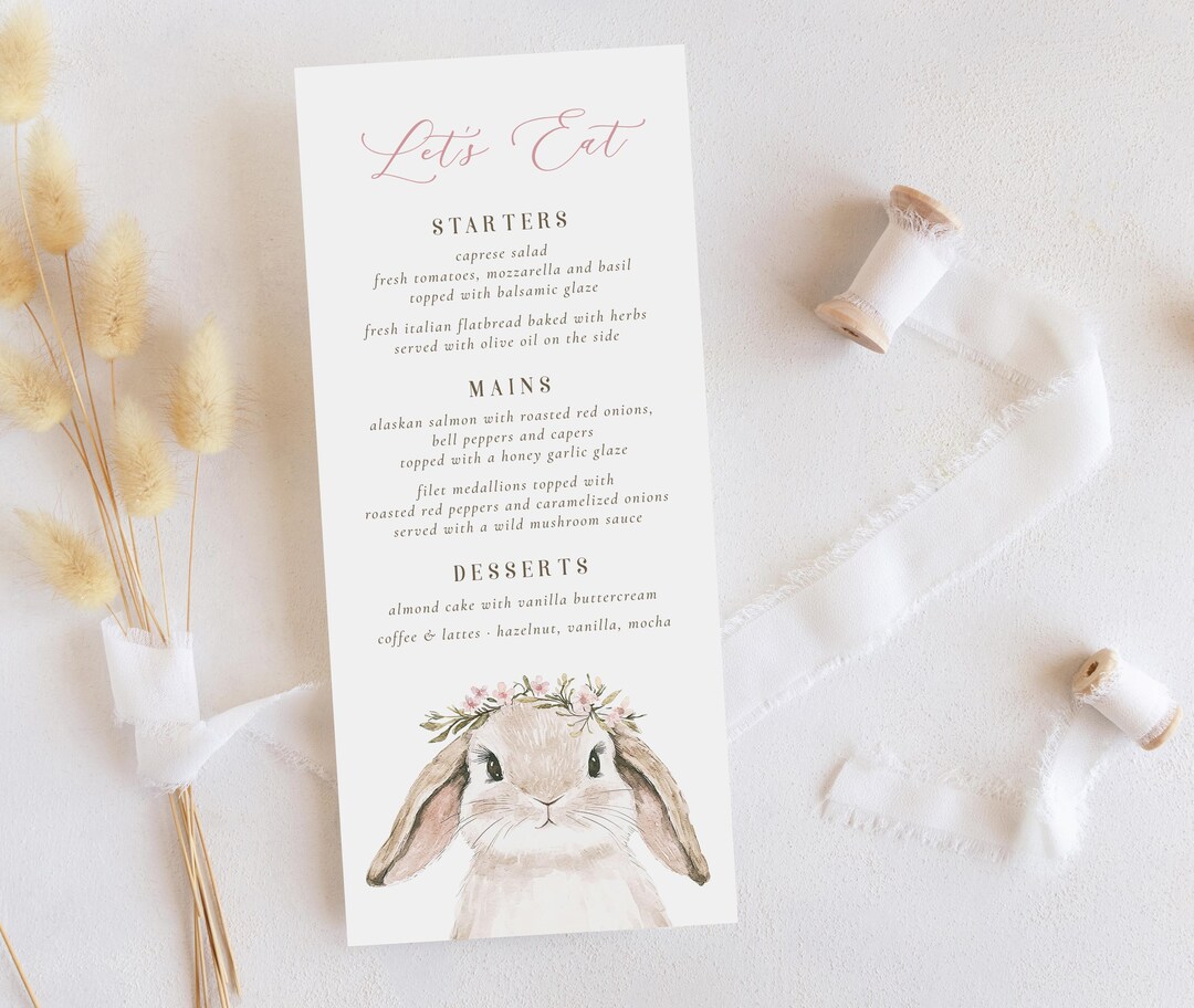 Editable Bunny Baby Shower Menu | Easter Menu Template | Spring Baby ...