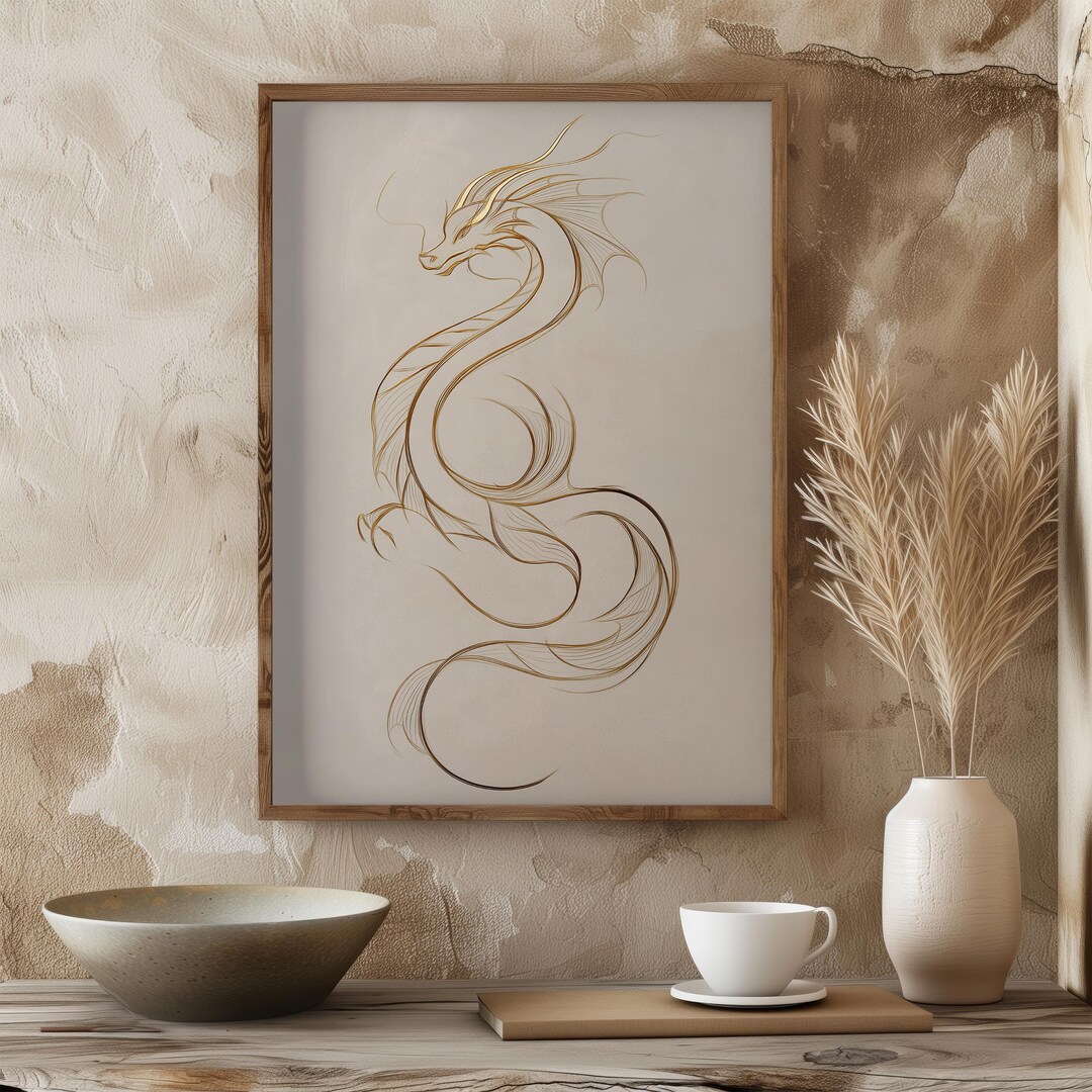 Minimalist Dragon Line Art Print: Abstract Asian Wall Decor - Etsy
