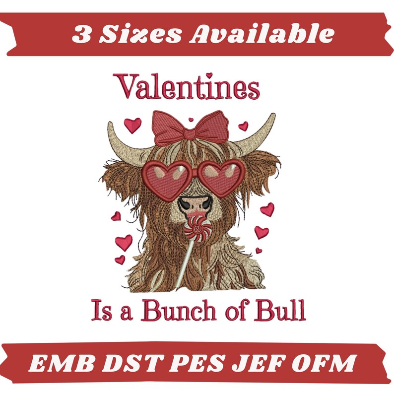 Highland Cow Embroidery Design | Valentine is A Bunch of Bull (digital ...