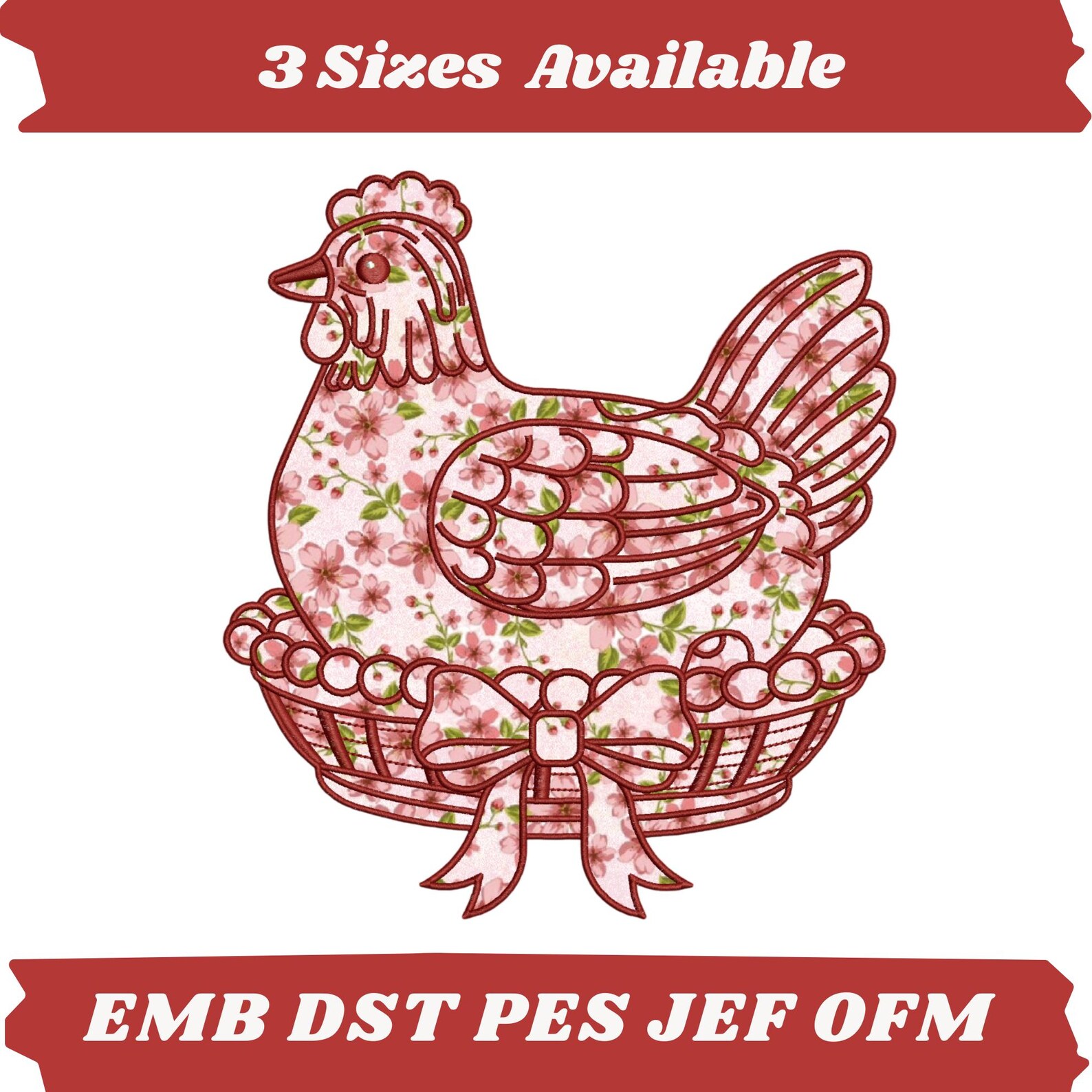 Floral Hen on Nest Embroidery Design | Vintage Chicken Applique ...