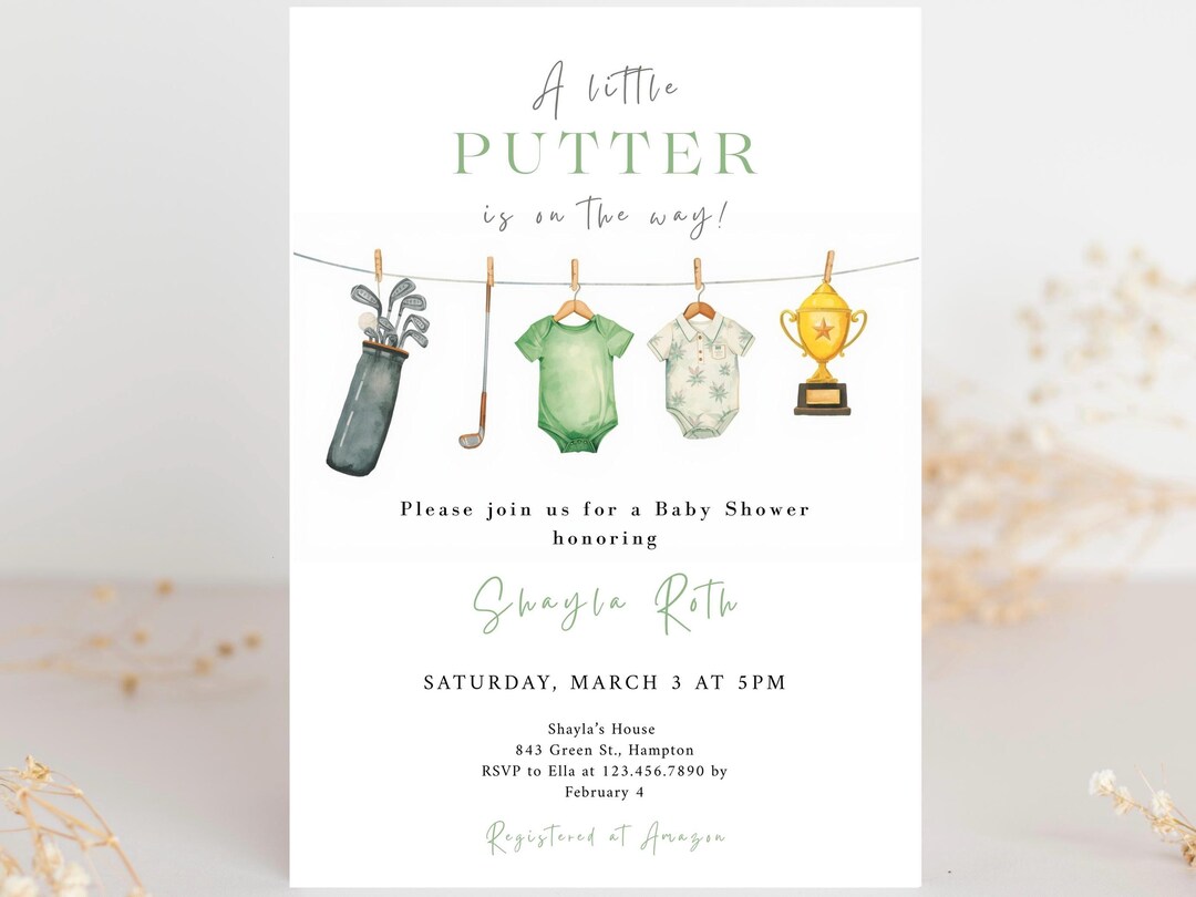 A Little Putter Baby Shower Invitation, Golf Themed Baby Shower, Gender ...