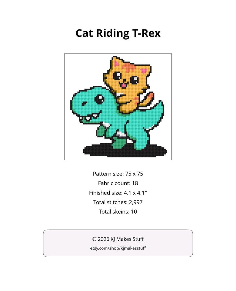 Cat Riding T-rex, Cross Stitch Pattern Digital PDF Download - Etsy