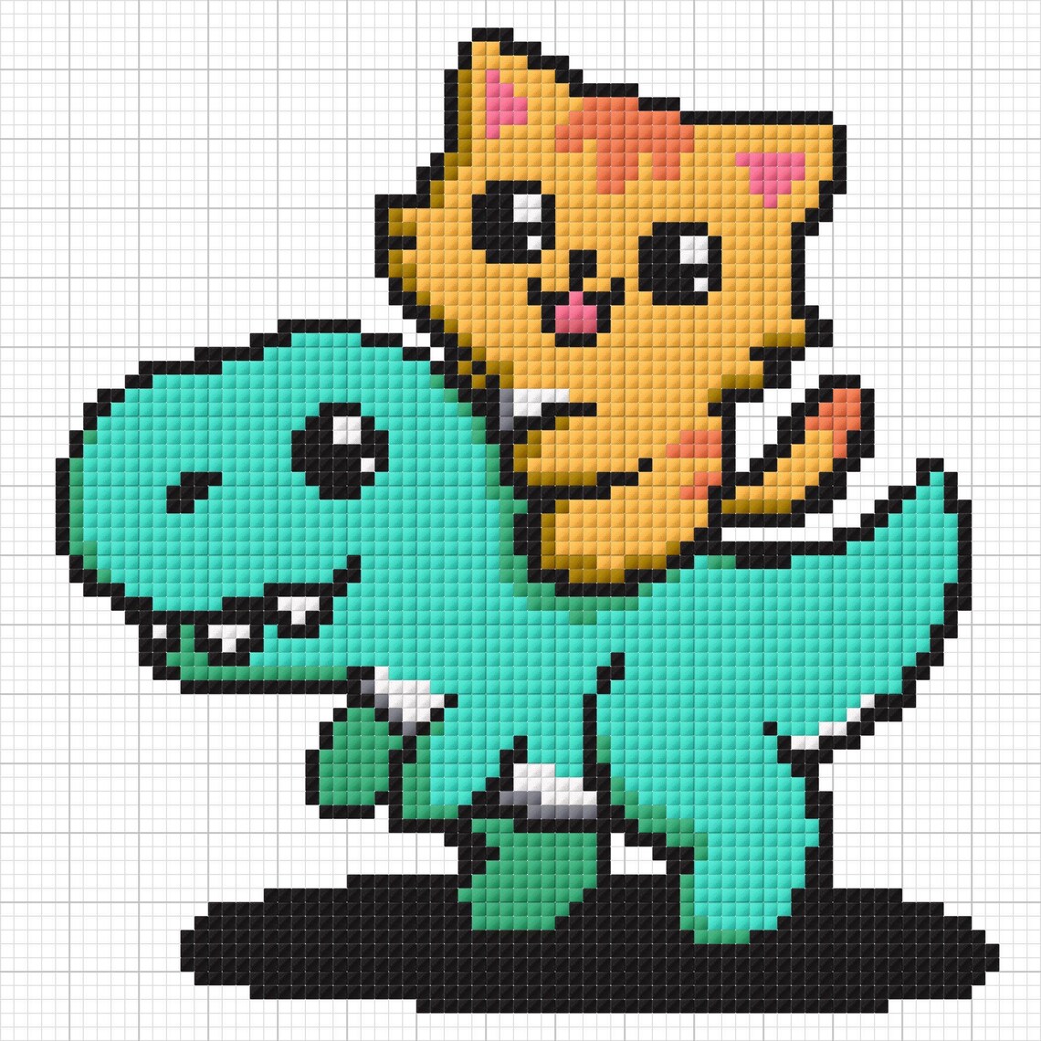 Cat Riding T-rex, Cross Stitch Pattern Digital PDF Download - Etsy