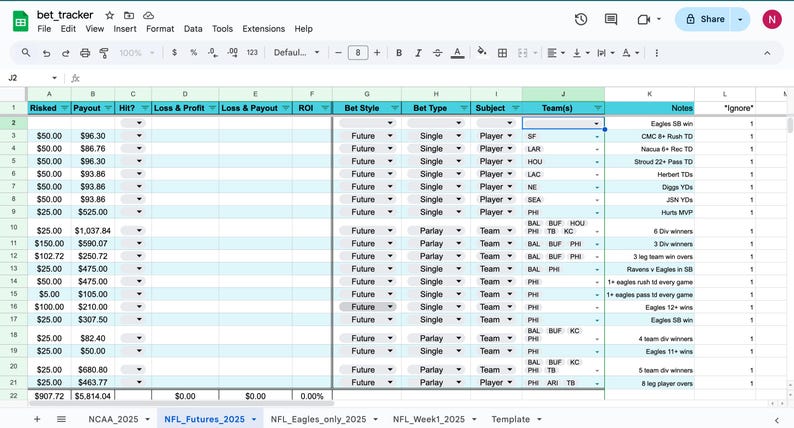 Football Bet Tracker: ROI Calculator, Bankroll Management (excel ...