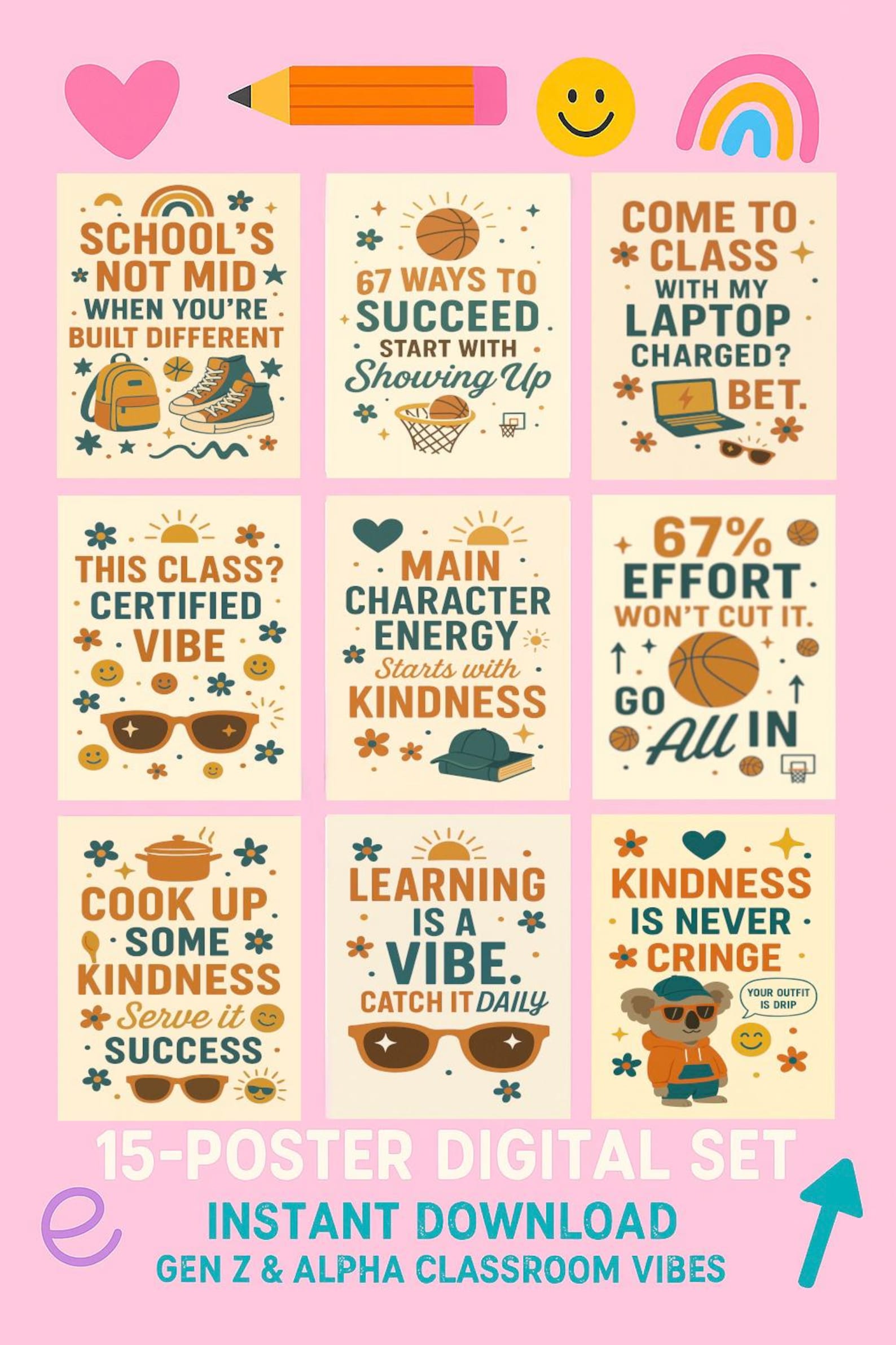 Gen Z Slang Classroom Posters: Funny Motivational Wall Art (15 Pack ...