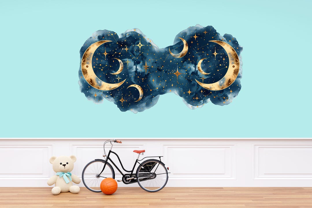 Celestial Moon and Stars Wall Decal: Removable Nursery Decor - Etsy