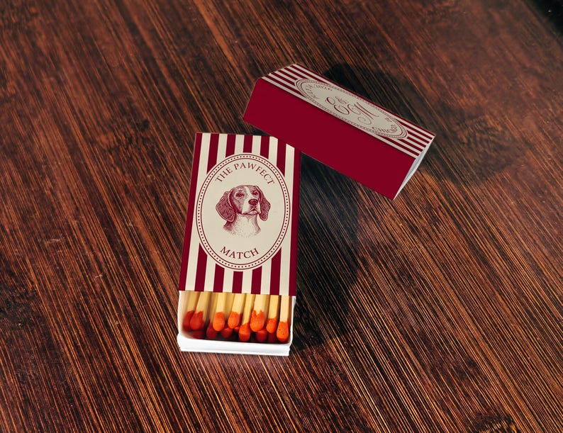 Custom Wedding Matchbox Favors Dog Illustration Matchbook Personalized ...