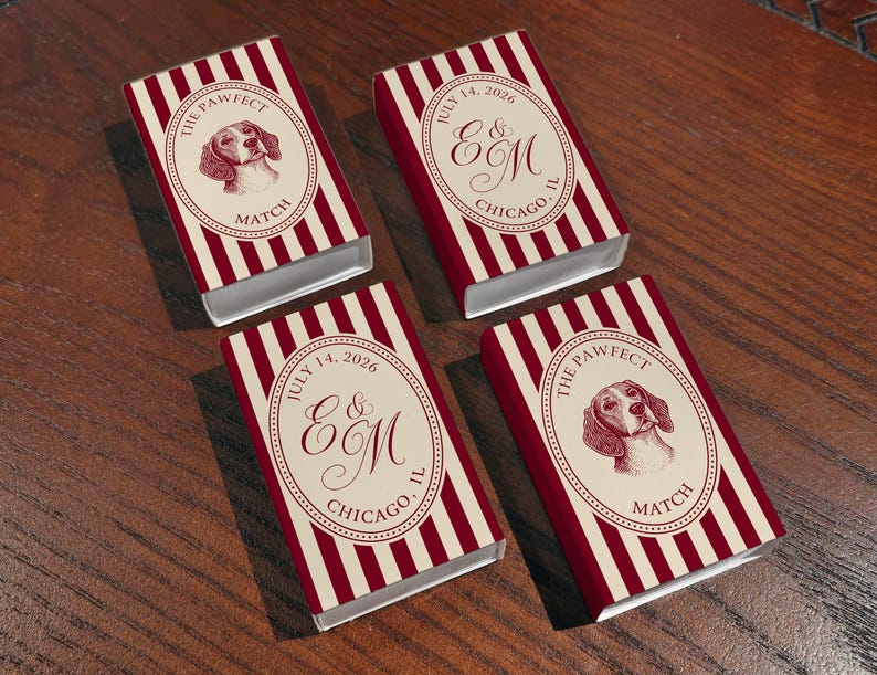 Custom Wedding Matchbox Favors Dog Illustration Matchbook Personalized ...
