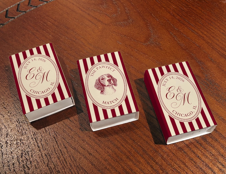 Custom Wedding Matchbox Favors Dog Illustration Matchbook Personalized ...