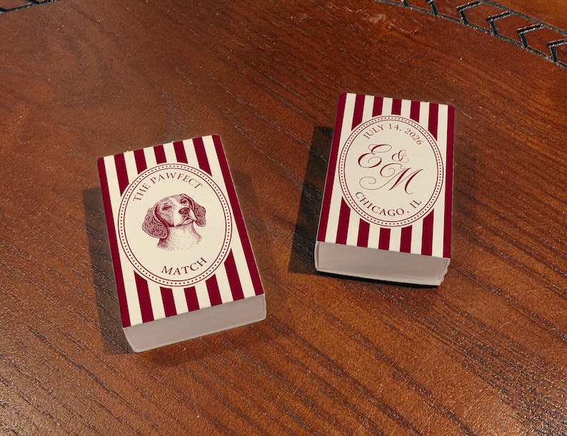 Custom Wedding Matchbox Favors Dog Illustration Matchbook Personalized ...