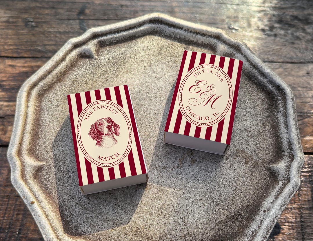 Custom Wedding Matchbox Favors Dog Illustration Matchbook Personalized ...