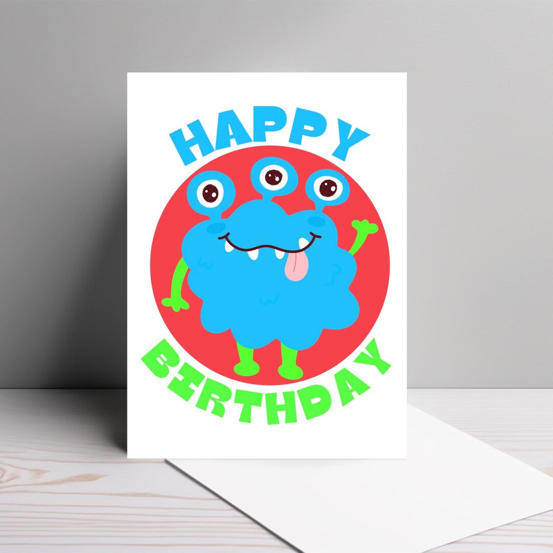 Funny Monster Birthday Card | Handmade Greeting Card - Etsy