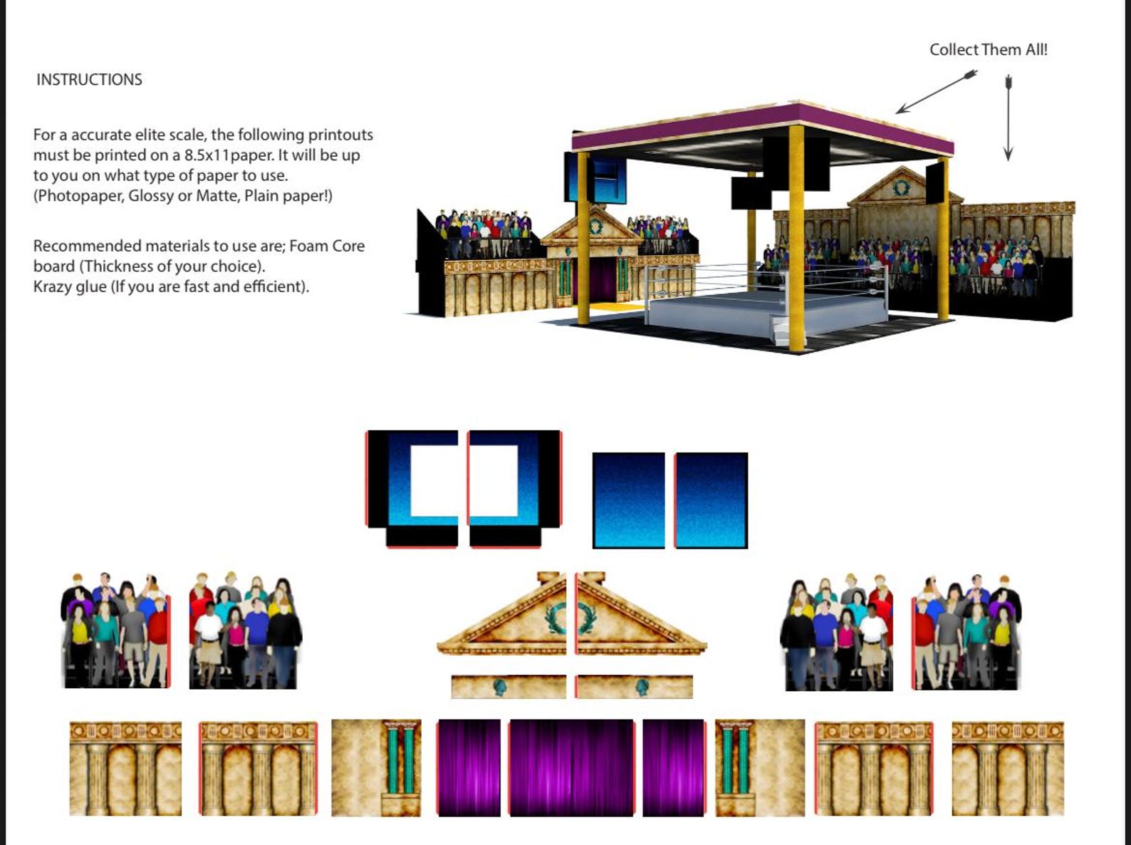 Printout Stage & Crowd Diorama Wrestling Figure Digital File Mania 1993 ...