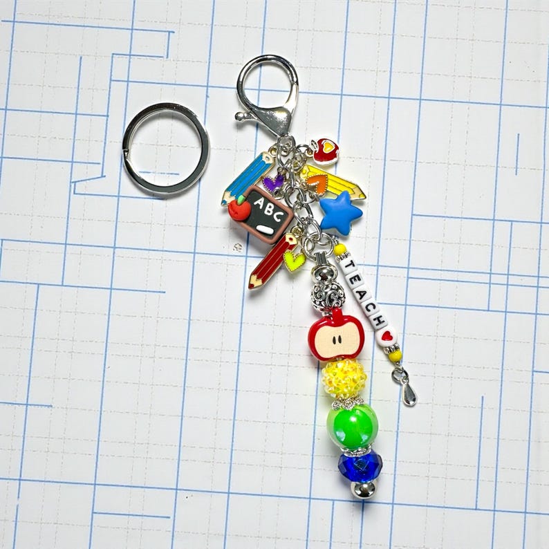 Handmade Teacher Keychain | ABC Chalkboard, Apple Charms - Etsy