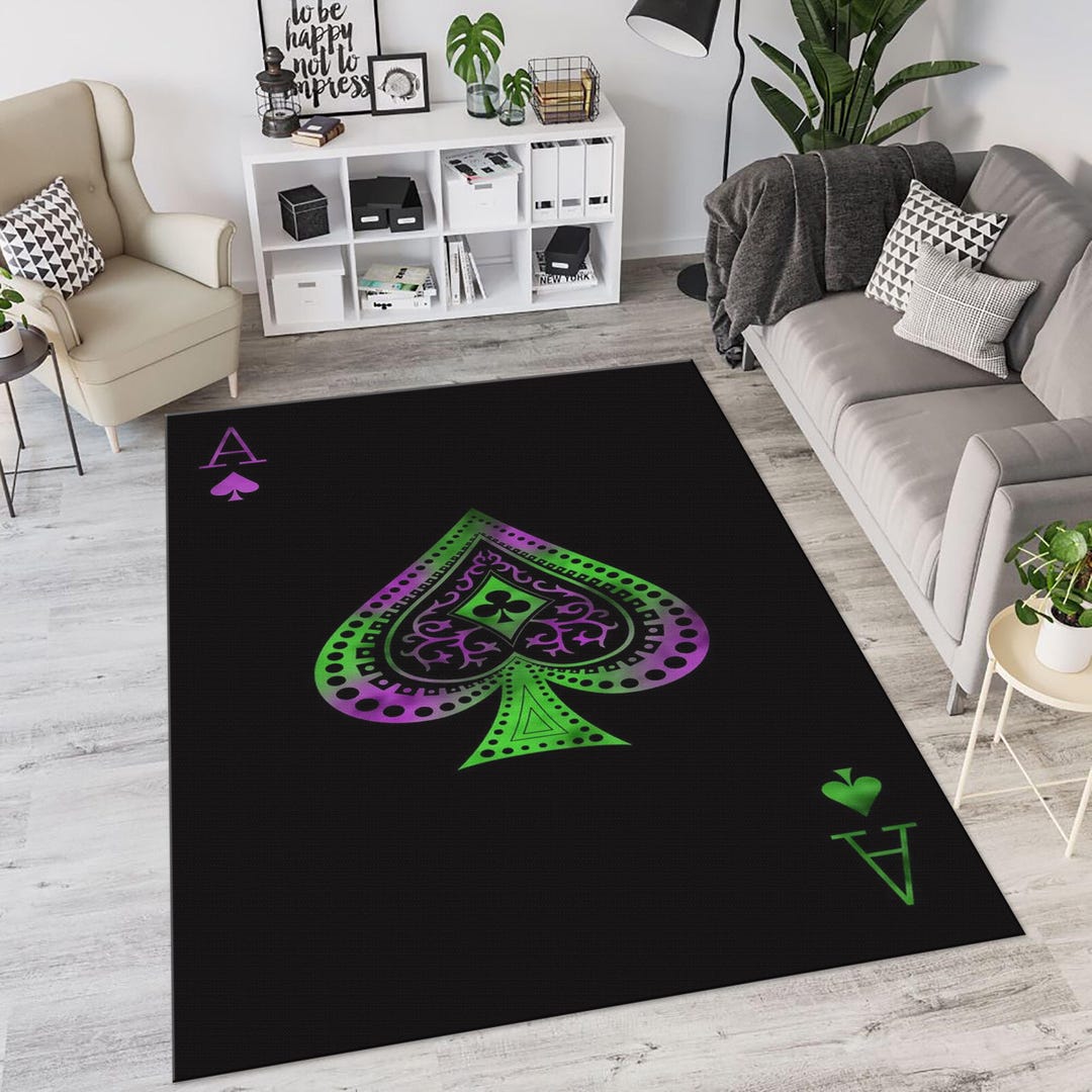 Neon Ace of Spades Area Rug, Purple and Green Poker Card Carpet for ...