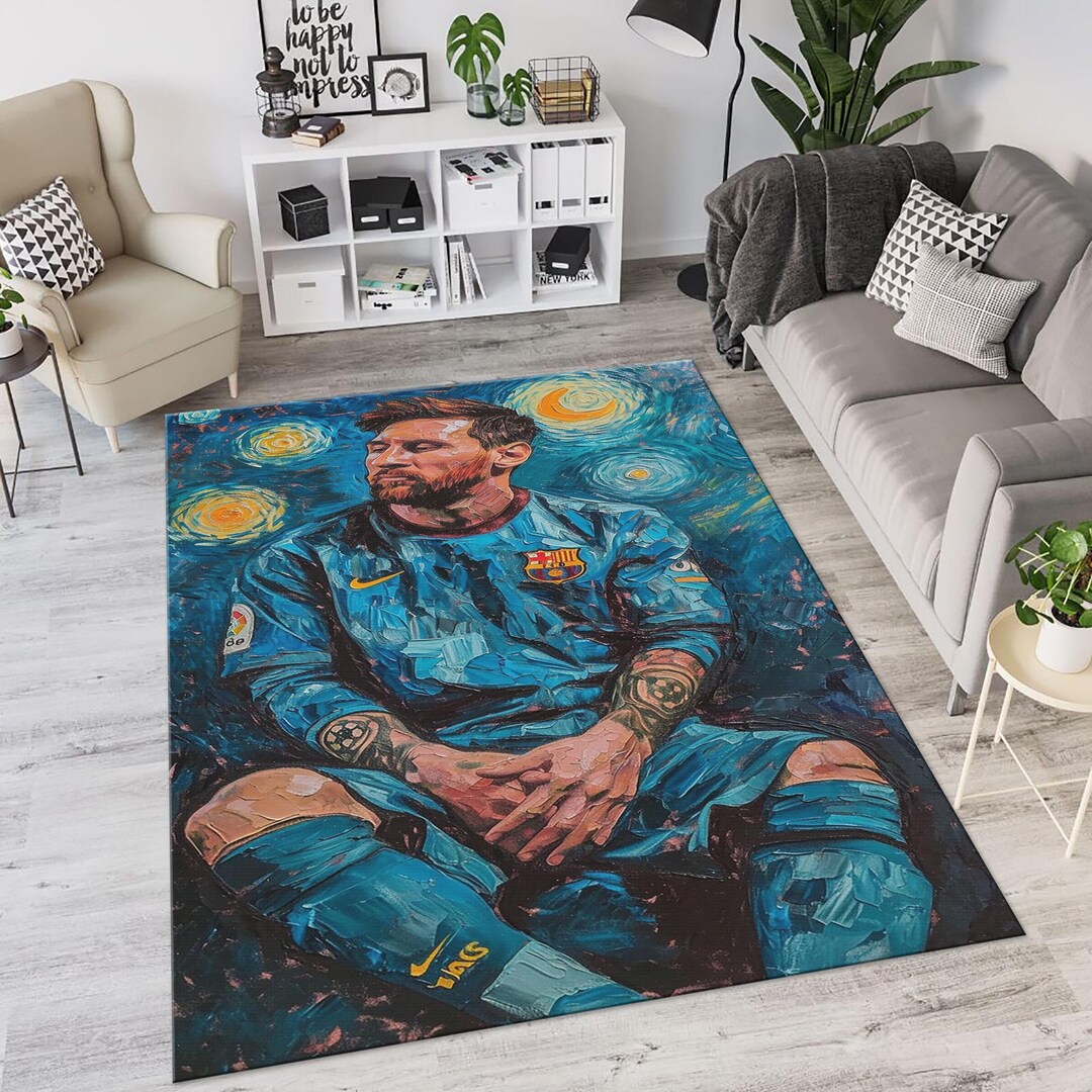 Messi Style Rug, Barcelona Football Fan Decor, Starry Night Inspired ...