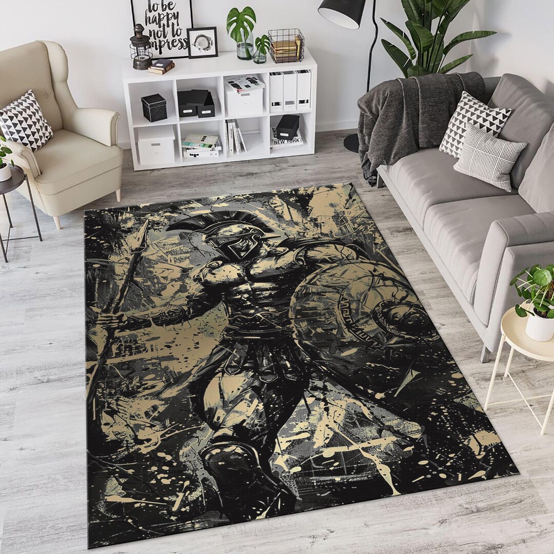 Spartan Warrior Area Rug, Ancient Greek Gladiator Carpet for Home Gym ...