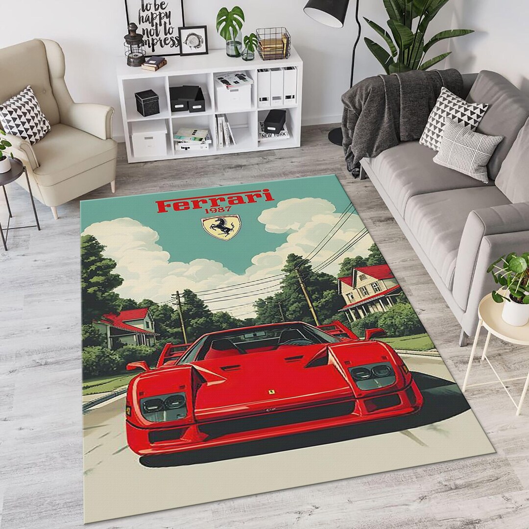 Ferrari F40 Rug, 1987 Supercar Poster Art | Italian Sports Car Floor ...