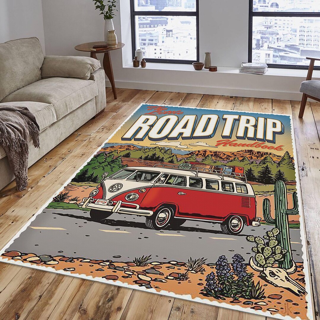 Vintage VW Minibus Rug: Red Camper Van Road Trip Carpet - Etsy