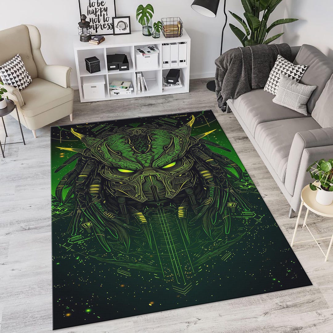 Predator Sci-fi Movie Rug, Neon Green Alien Hunter Area Rug, Futuristic ...