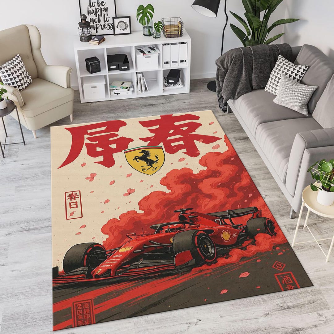 Ferrari Racing Car Rug, Formula 1 Carpet, Japanese Script Area Rug ...