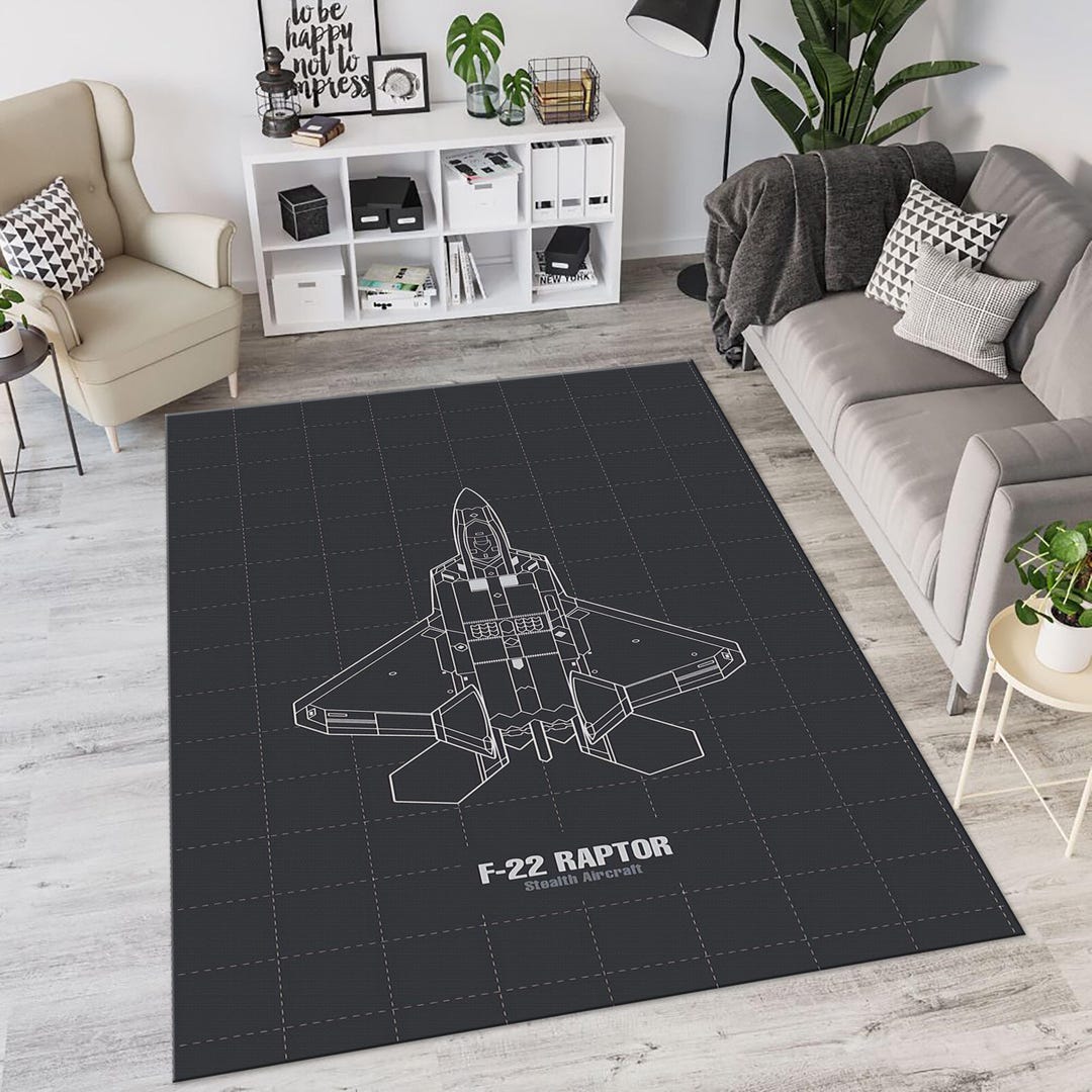 F-22 RAPTOR Blueprint Rug: Minimalist Aviation Art - STEALTH Aircraft ...