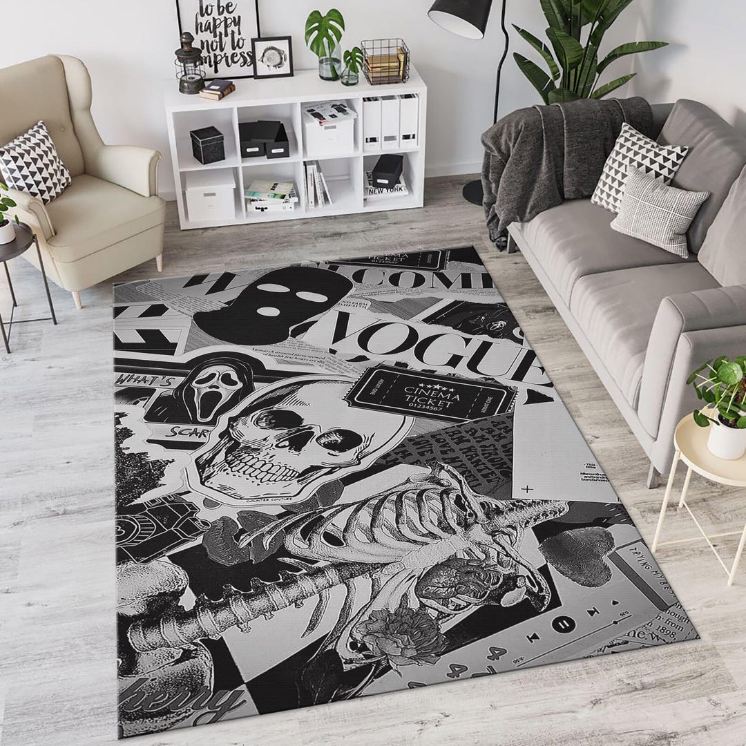 Gothic Skeleton Art Rug | Grunge Collage, Black & White Decor - Etsy