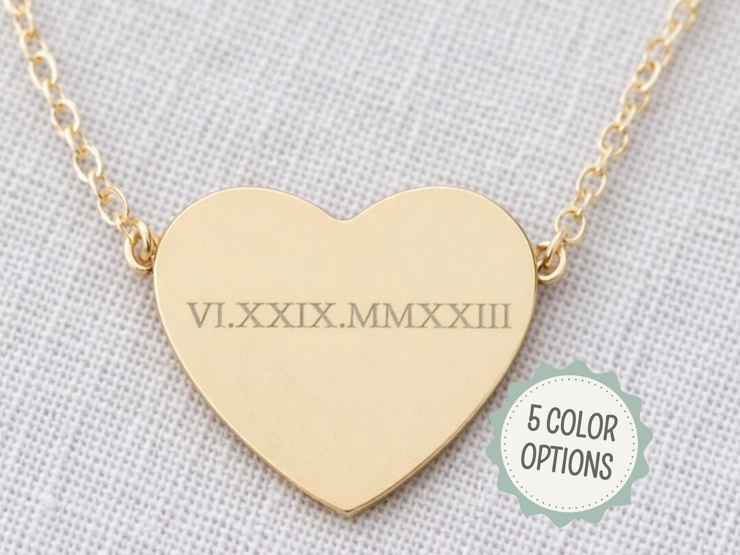 Personalized Engraved Roman Numeral Necklace Custom Date Necklace ...