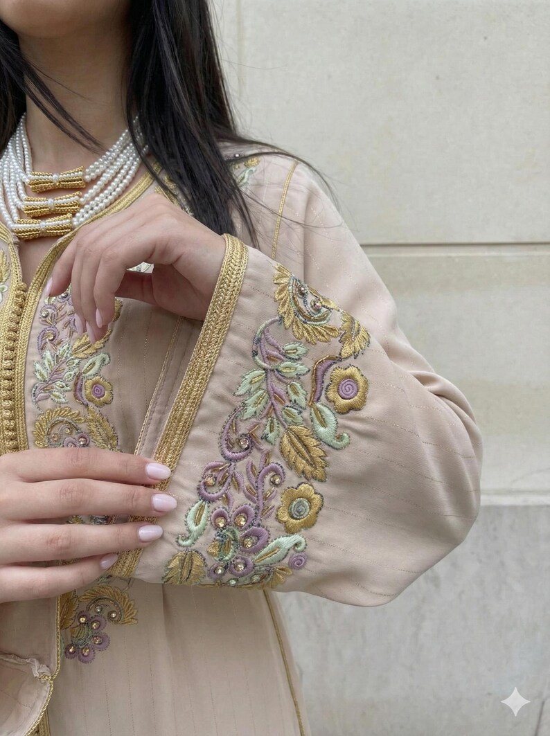 Elegant Boho Moroccan Jellaba With Rbati Embroidery, Comfortable Kaftan ...