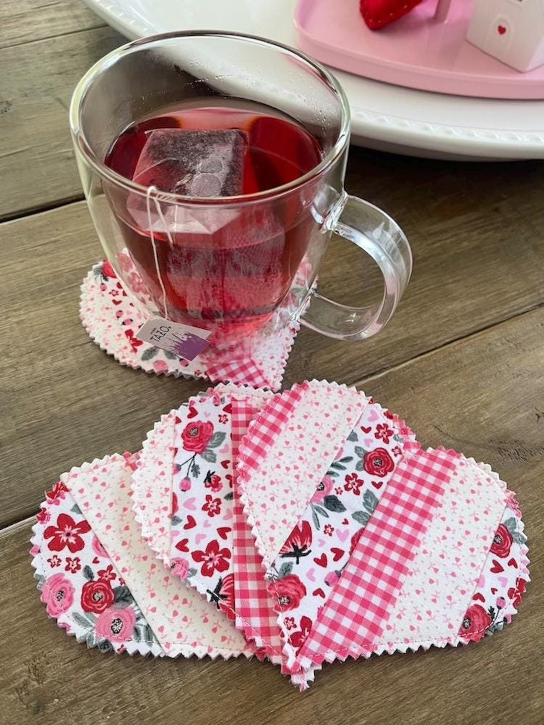 Heart Shaped Valentines Day Coasters Large for COFFEE or TEA Cups Set ...