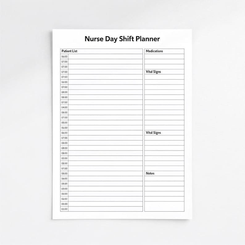 Nurse Shift Planner Printable | Hourly Day & Night Shift Sheet ...