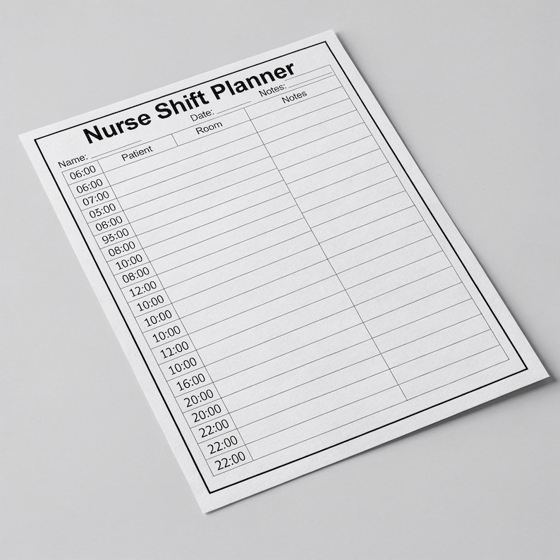 Nurse Shift Planner Printable | Hourly Day & Night Shift Sheet ...