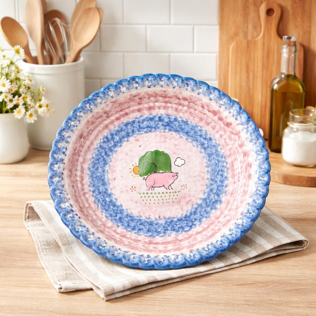 Vintage Sigma Taste Setter Pig Pie Plate / Pink / Blue / Hand Decorated ...