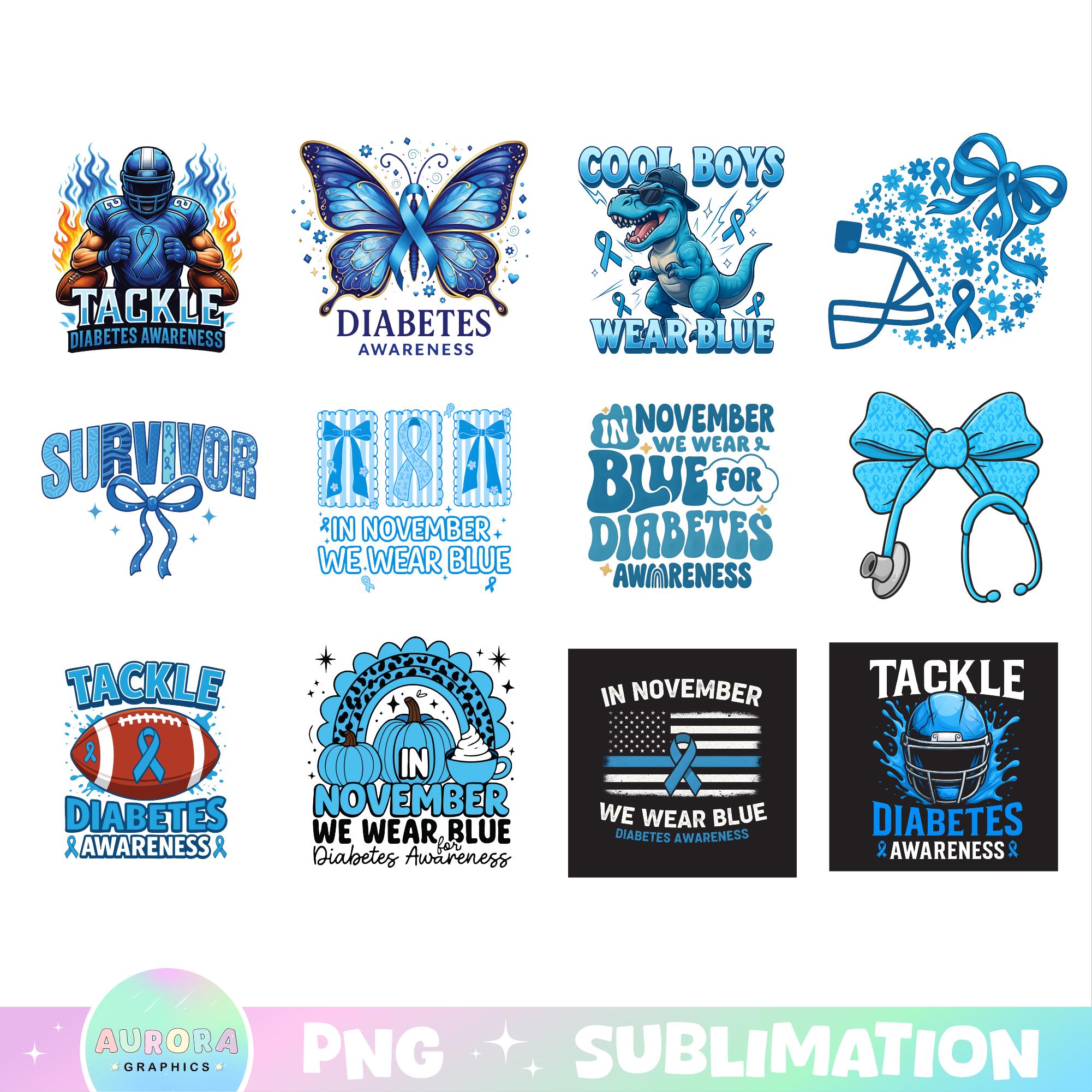 Blue Ribbon Diabetes Awareness PNG Bundle: Sublimation Designs (digital ...