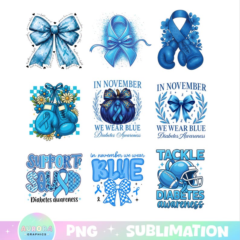 Blue Ribbon Diabetes Awareness PNG Bundle: Sublimation Designs (digital ...
