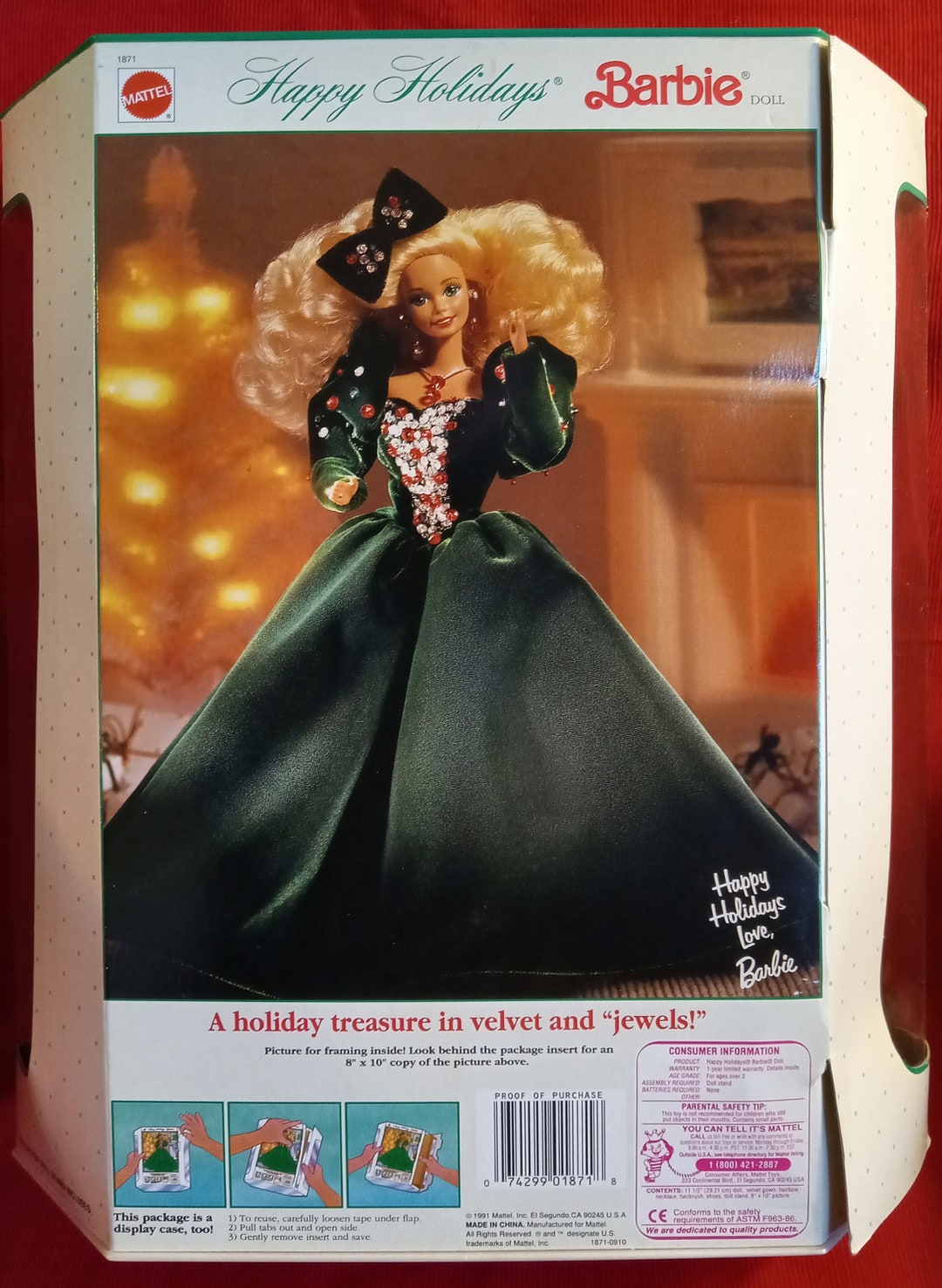 1991 • Happy Holidays Barbie • No. 1871 • NRFB • Fourth in Series ...