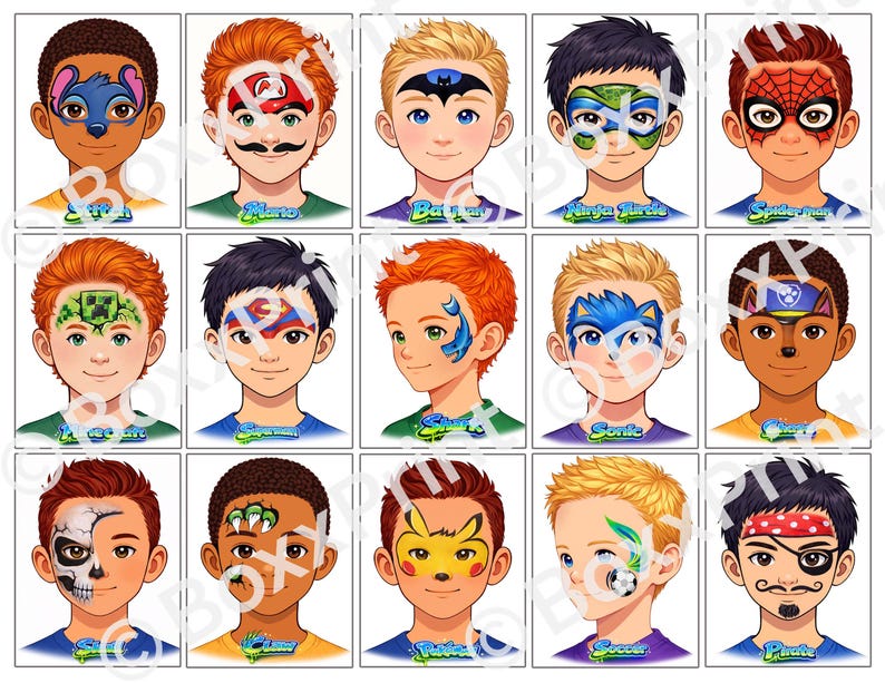 15 Face Paint MENU BOARDS for Boys – Printable Simple Face Painting ...