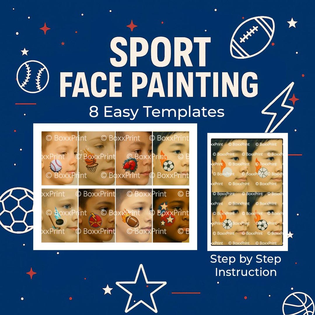 Sports Face Painting Templates – 8 Easy Step by Step Designs (printable ...