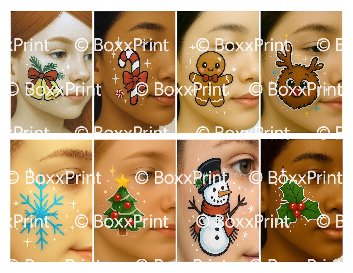 Easy CHRISTMAS Face Paint Templates | 8 Step-by-step Face Painting ...