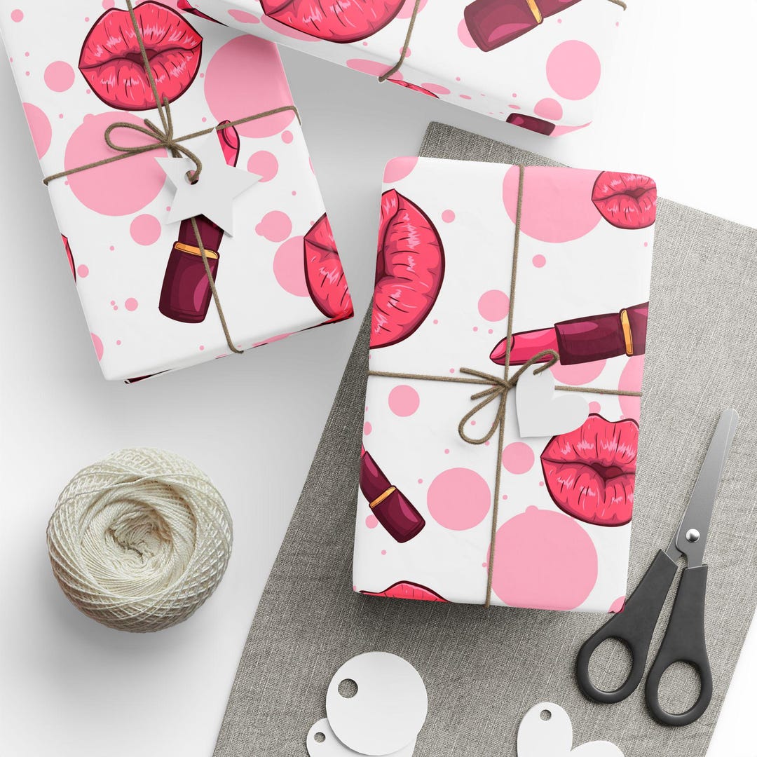 Romantic Lipstick Gift Wrap: Pink Makeup Theme, Glossy or Matte - Etsy