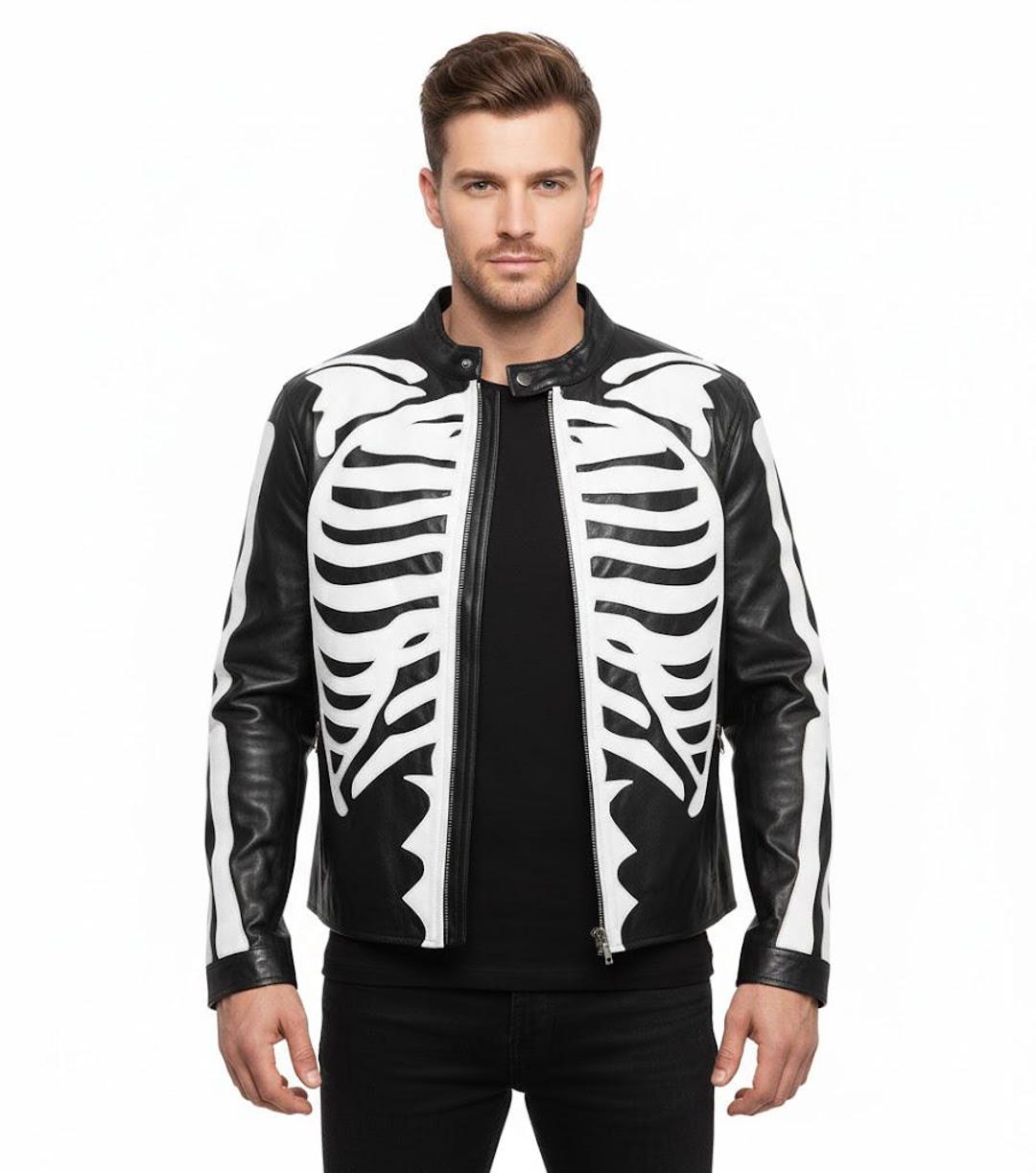 Halloween Skeleton Faux Leather Jacket: Spooky Party Style - Etsy