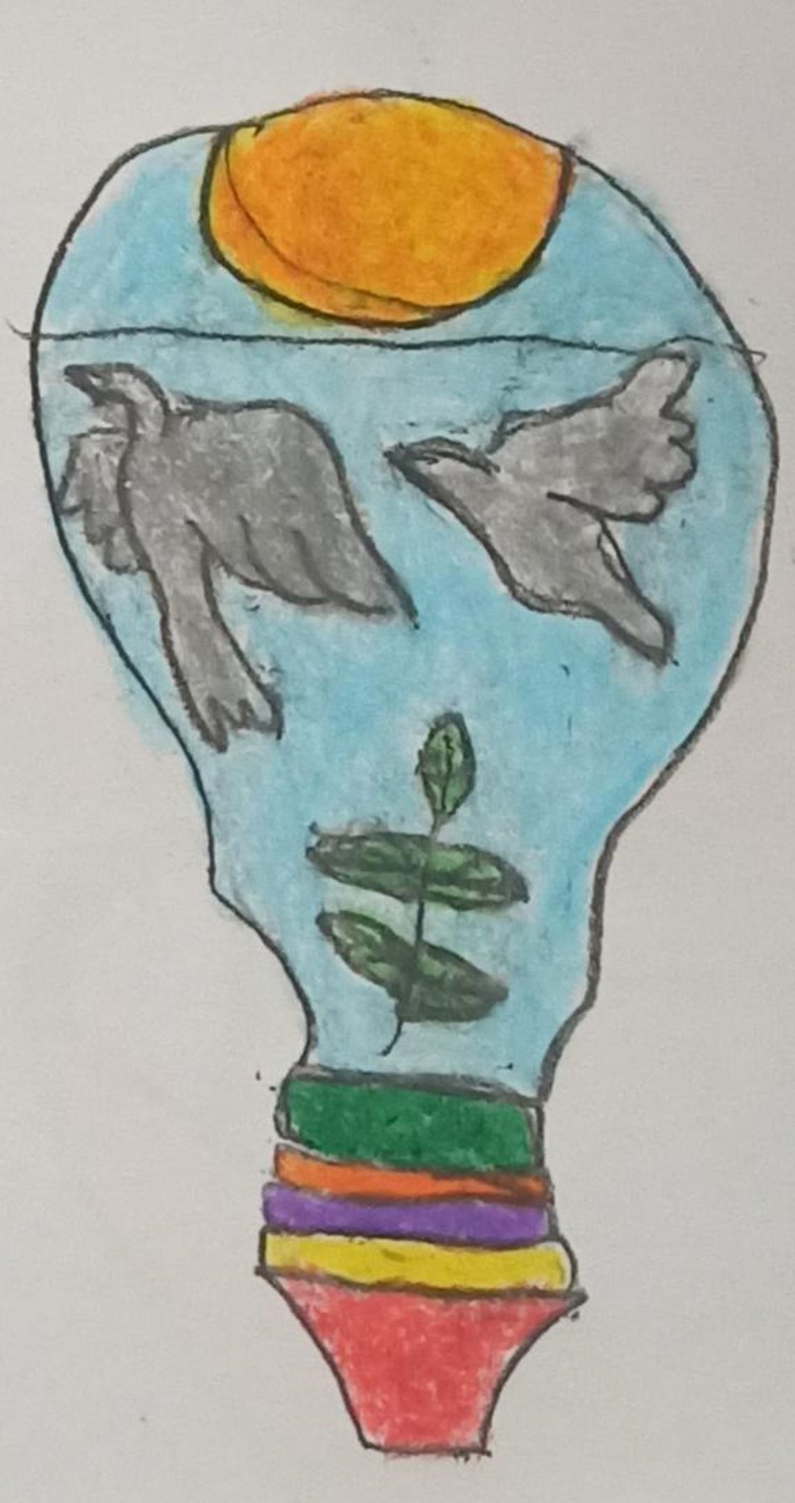 Light Bulb Drawing With Doves and Sun – Creative Peaceful Artwork - Etsy
