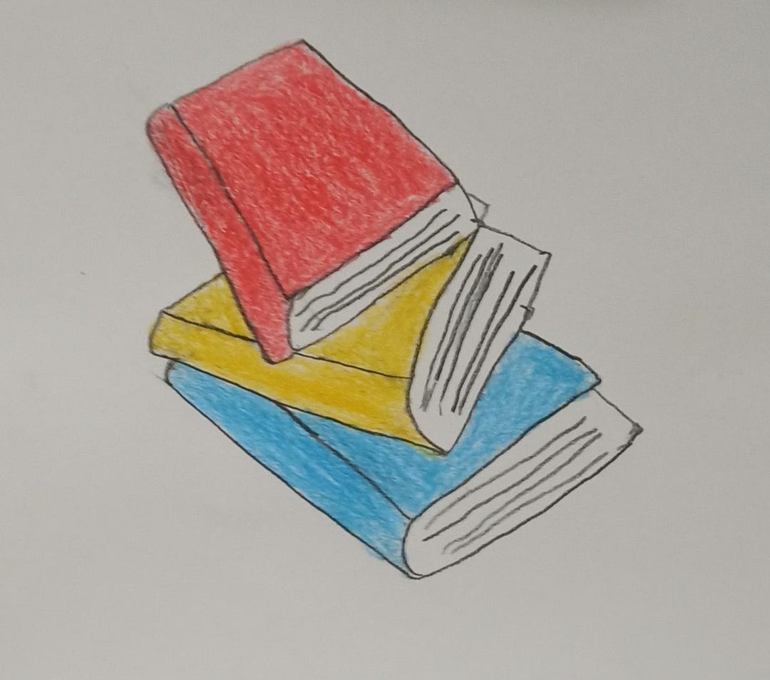 Books Drawing – Hand-drawn Stack of Three Colorful Books Illustration ...