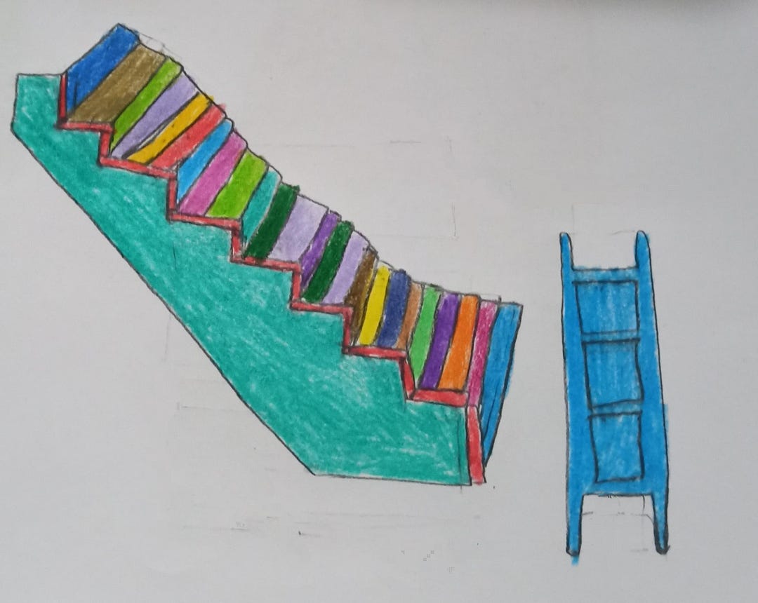 Colorful Stairs Drawing – Two Ladders Art – Symbol of Dreams and Paths ...